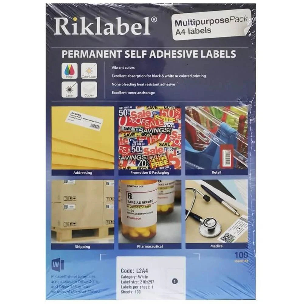 Riklabel Permanent Self Adhesive Labels A4 – Sakr Stationery